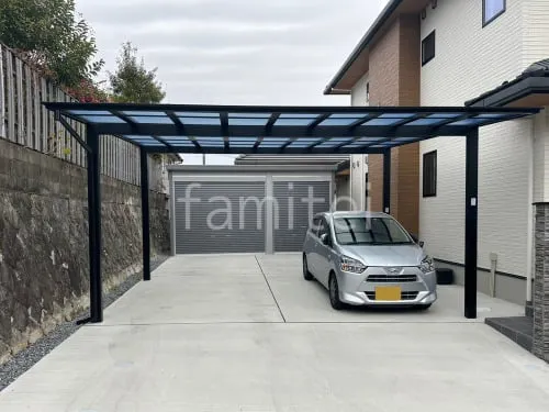 カーポート2台(ワイド) LIXIL ネスカF 駐車場シャッター車庫 イナバガレージ ガレーディア GRN-3121・52H（現場番号：44687）の施工例 | 外構・リフォーム工事のファミリー庭園